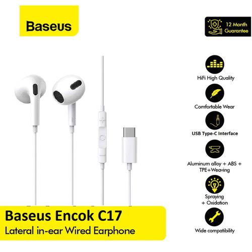 Jual BASEUS Encok C17 Headset Type C Earphone Wired With Microphone Mic Original - Kab ...