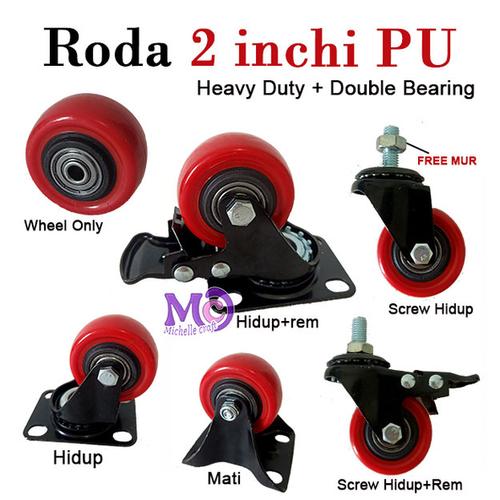 Jual Roda 2 inchi PU Heavy Duty+Double bearingTroli(WO/Mati/Hidup/Rem ...
