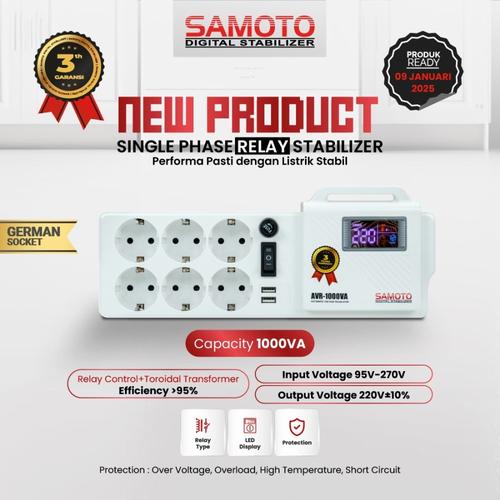 Jual SAMOTO Relay Stabilizer 1000VA AVR Stabiliser Relay Controlled ...