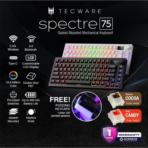 Promo Tecware SPECTRE 75 - 75% RGB Double Shot PBT Tri Mode Connection ...