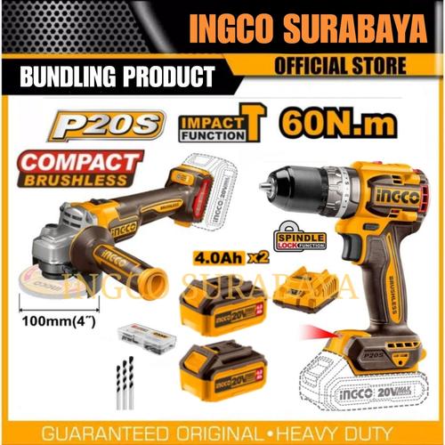 Jual INGCO (BUNDLE) CORDLESS BRUSHLESS IMPACT DRILL 13MM ANGLE GRINDER ...