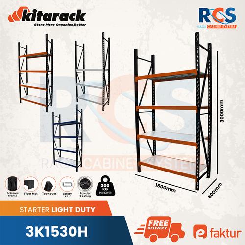 Jual Rak Gudang Besi 300kg Tinggi 3 Meter Warehouse Panjang 1.5M Hitam ...