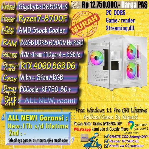 Jual PC Ryzen 7 8700F RTX 4060 Ram 32GB DDR5 6000MHz HARGA PAS - Kota ...