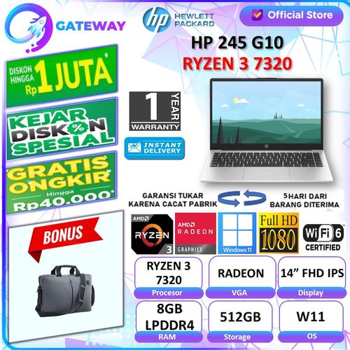 Promo Laptop HP 245 G10 AMD Ryzen 3-7320U 16GB 512GB SSD 14" HD W11 ...