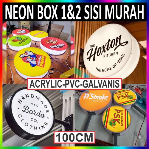 Promo Neon Box Bulat 100 CM 1 & 2 Sisi Nyala LED Custom Bebas Murah ...