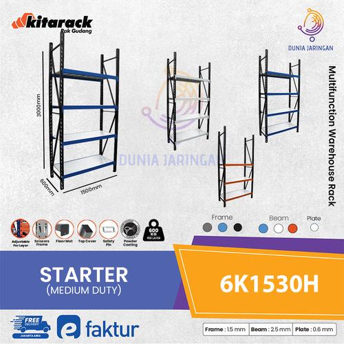 Jual RACK GUDANG Besi 600kg/ layer 3M 4LAYER Panjang 1,5Meter Hitam ...
