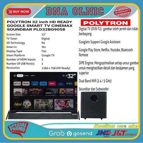Jual LED TV 32 INCH POLYTRON HD READY GOOGLE TV SOUNDBAR PLD 32BG9058 - Jakarta Pusat - DNA ...