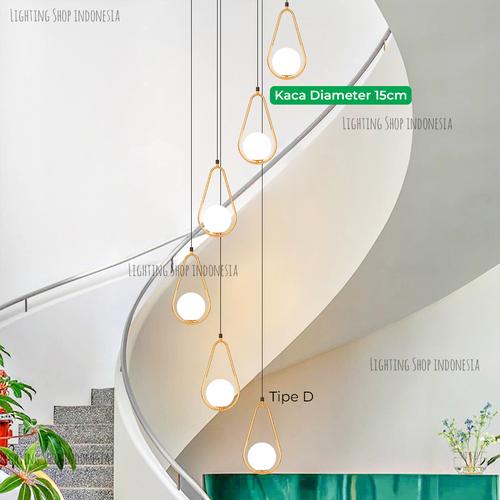 Jual Lampu gantung void tangga gold 6in1 kaca susu 15cm ruang tamu ...