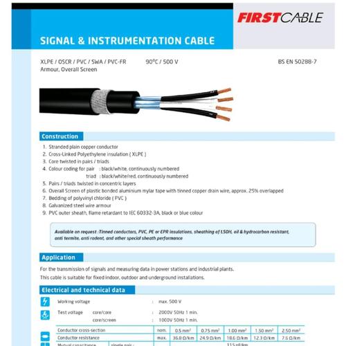 Jual KABEL Instrument 2x2x1.5mm2 CU/XLPE/OSCR/PVC/SWA/PVC-FR FIRST ...