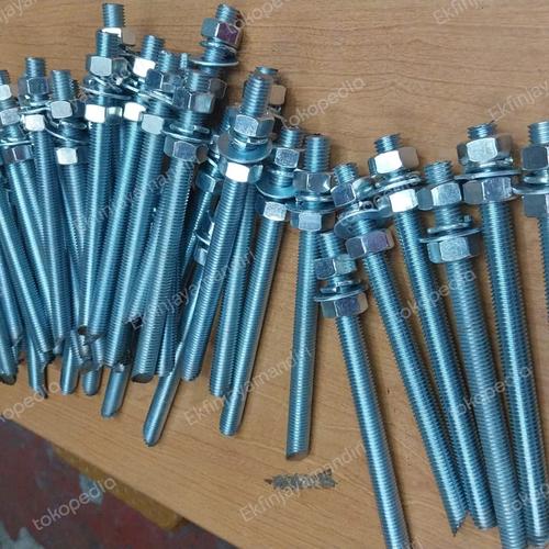 Jual chemical anchor Bolt M14 x 200 mm + 2nut + 2washer galvanis putih ...