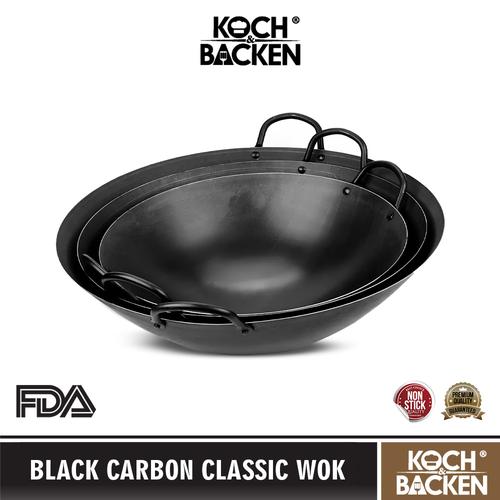 Promo KOCH&BACKEN Black Carbon Steel Classic Wok 32cm Wajan Baja ...