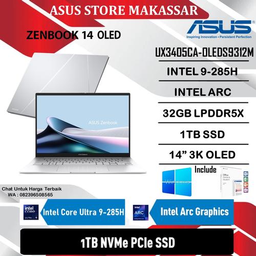 Promo ASUS ZENBOOK 14 OLED UX3405CA - INTEL ULTRA 9-285H 32GB 1TB W11 OHS Cicil 0% 3x - Kota ...