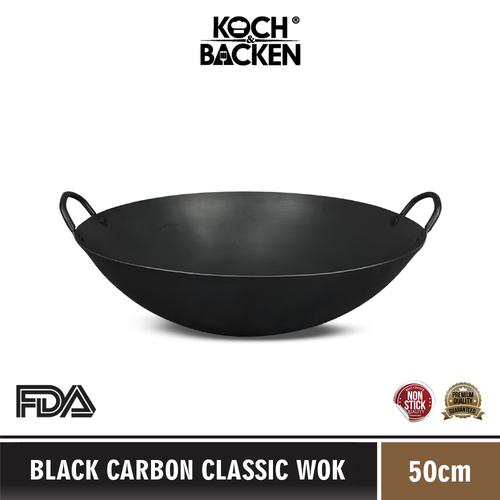 Promo KOCH&BACKEN Black Carbon Steel Classic Wok 50cm Wajan Baja Size ...