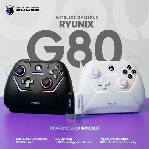 Promo Sades Ryunix G80 Gamepad Wireless Dual Mode Gaming Controller Hall Effect Joystick with ...