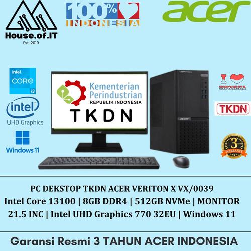 Promo Pc Destop TKDN Acer VERITON X VX/0039 i3 13100 8GB 512GB Monitor 21.5Inc Windows 11 TKDN ...