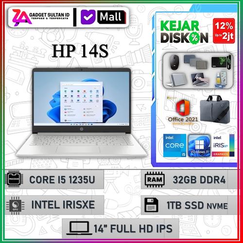 Promo HP 14s DQ5118TU i5 1235U 32GB 1TB Win 11 Pro+OHS 14.0" Full HD ...