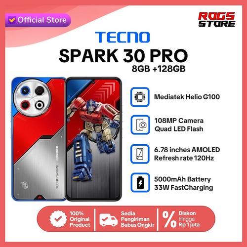 Promo TECNO SPARK 30 PRO 8GB 128GB Mediatek Helio G100 | AMOLED 120Hz | 108MP Camera | 5000mAh ...