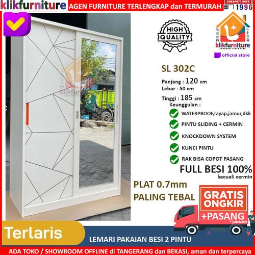 Promo Lemari Pakaian Besi Pintu Kaca Sliding XL VECTOR 120 Cicil 0% 3x ...