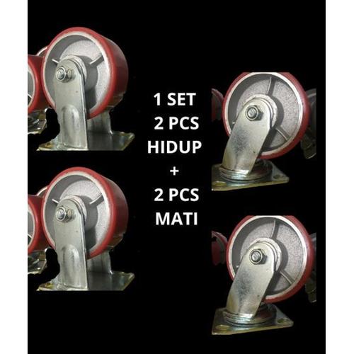 Jual RODA TROLLEY TROLI BESI LAPIS PU 5 INCH NORMAL SET 2 HIDUP 2 MATI ...