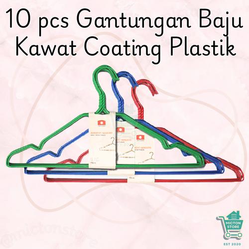 Promo MICTON Gantungan Baju Kawat Coating Plastik 10 Pcs Anti Karat ...
