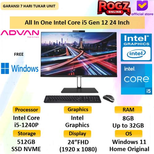Promo ADVAN All In One 24 Core i5 Gen 1240P 8GB 512 SSD Windows 11 ...
