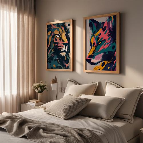 Promo Lukisan Print Binatang Abstrak, Serigala, Singa, Owl, Serigala ...