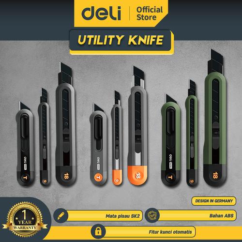 Promo Deli Tools Cutter Utility Knife set 3pcs Auto Lock HT40XX Plastik ...