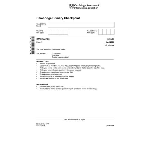 Jual Primary Checkpoint Math 0096 April 2024 past papers and mark ...