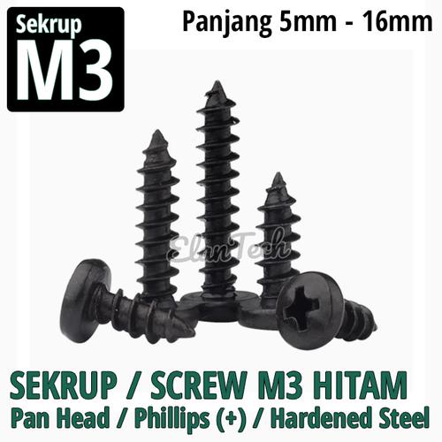 Jual Sekrup M3 5mm - 16mm Hitam Self Tapping Screw Hardened Steel Baja ...