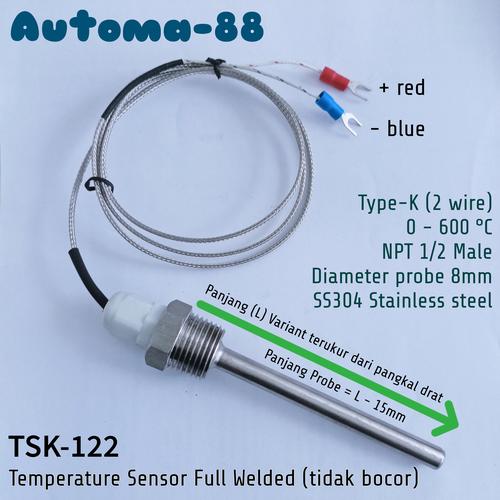 Jual Thermocouple Type-K NPT 1/2 in kabel 2 wire probe 100mm 10cm ...