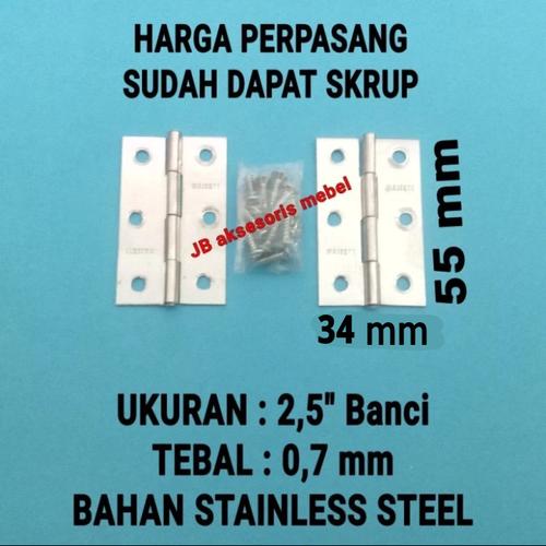 Jual ENGSEL TIPIS 2,5" (55 mm) STAINLESS / ENGSEL KUPU 5,5 cm STAINLES ...