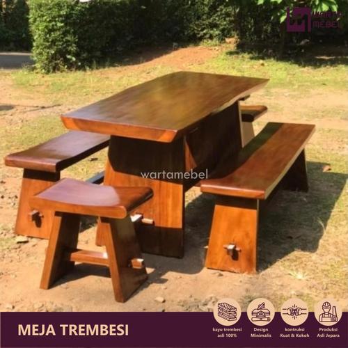 Jual meja makan minimalis kayu solid tanpa sambungan trembesi ...