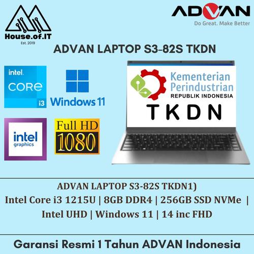 Promo LAPTOP TKDN ADVAN S3 (82S) i3 1215U 8GB RAM 256 SSD 14" FHD ...
