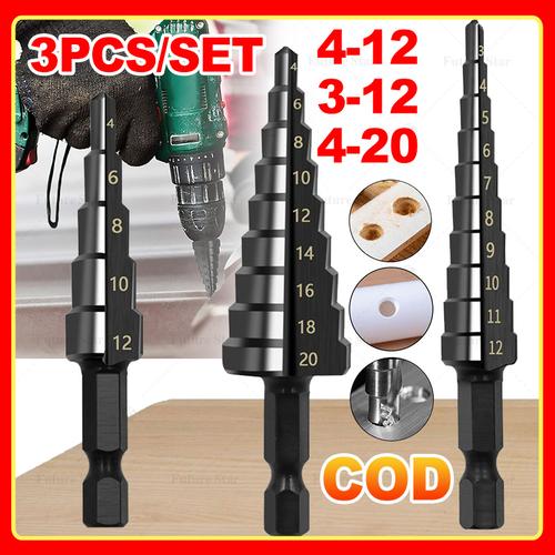 Jual Mata Bor Pagoda Besi 3 Pcs Set / Cone Step Drill Bits Set /Untuk ...