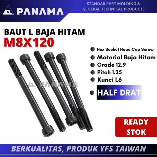 Jual Baut L M8x120 Baut L Baja 12.9 M8 x 120 mm Pitch 1.25 Half Drat ...