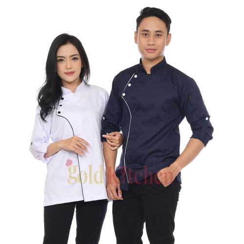 Promo Baju Chef Seragam Kerja Koki Chef Jacket Pria Wanita Lengan Panjang - Biru, XL - Kab ...