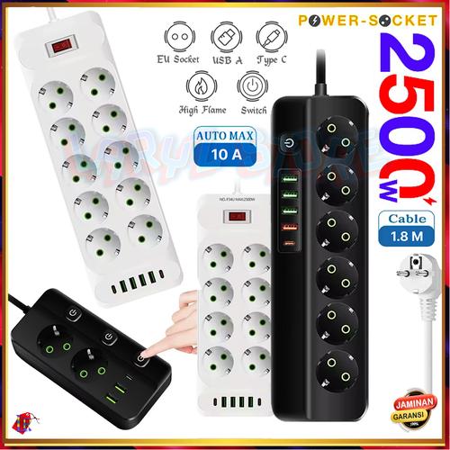 Jual Stop Kontak USB Type C Colokan Listrik 2 3 4 5 6 8 10 Lubang Power Strip Socket EU Plug 10A ...
