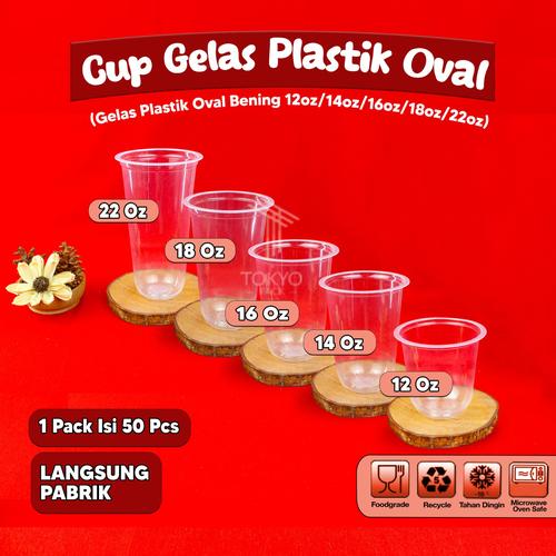 Promo Gelas Plastik Oval 12oz/14oz/16oz/18oz/22oz / Gelas Oval Polos Bahan PP / Gelas Plastik ...