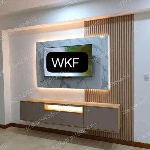 Jual backdrop tv dinding wall panel pvc - cream dan abu2 - Jakarta ...