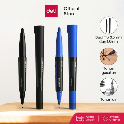 Jual Deli Dual Tip Spidol Permanen Marker Tahan Air SK221 - Hitam - Kab ...