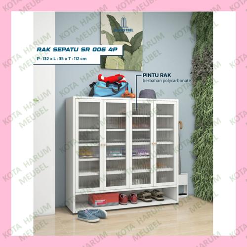 Jual rak sepatu lemari sepatu plat besi baja metal pintu kaca 4 pintu ukuran jumbo besar putih ...