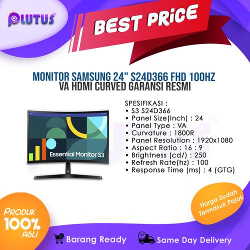 Jual Monitor Samsung 24" S24D366 FHD 100Hz VA HDMI Curved Garansi Resmi ...