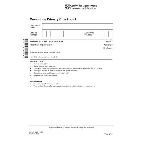 Jual Primary Checkpoint English (ESL) 0057 April 2023 and Math 0096 ...