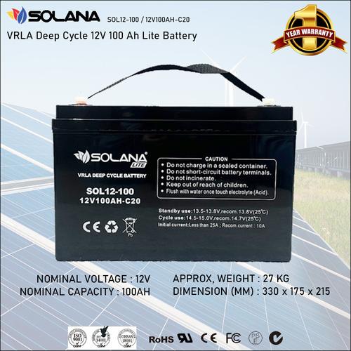 Jual SOLANA VRLA DEEP CYCLE LITE 12V 100AH AKI KERING DRY ACCU BATTERY BATERAI - Jakarta Barat ...