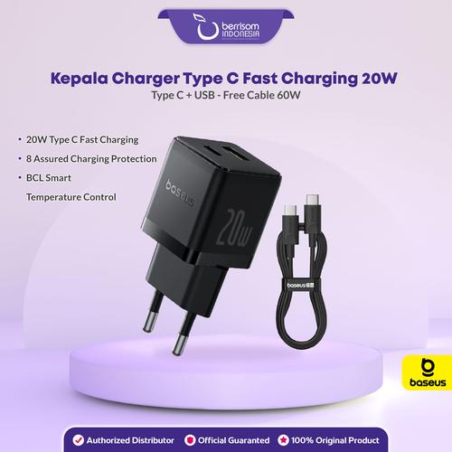 Jual Baseus Palm Charger Set 20W 3A Dual Output TYPE C USB EU PD Fast ...