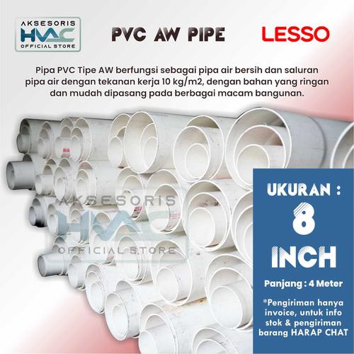 Jual Lesso Pipa PVC Batang 8 Inch 200 mm Tebal 8,3 mm Panjang 4 Meter ...