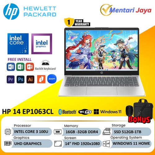 Jual Laptop HP 14 Intel CORE 3 100U RAM 16GB 1TB SSD FHD WIN11 Home ...
