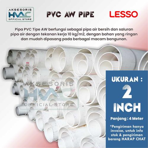 Jual Lesso Pipa PVC Batang 2 Inch 50 mm Tebal 2,3 mm Panjang 4 Meter Tipe AW Untuk Air Bersih ...