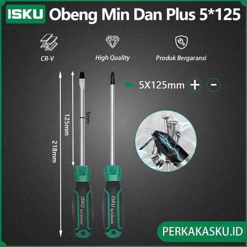 Promo ISKU Obeng Magnet Plus Minus Set 5*125mm Obeng Listrik Set ...