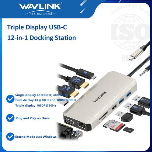Promo WAVLINK USB C 12-in-1 Hub/ Docking Station, Triple Display Type-C Adapter for Windows/Mac ...
